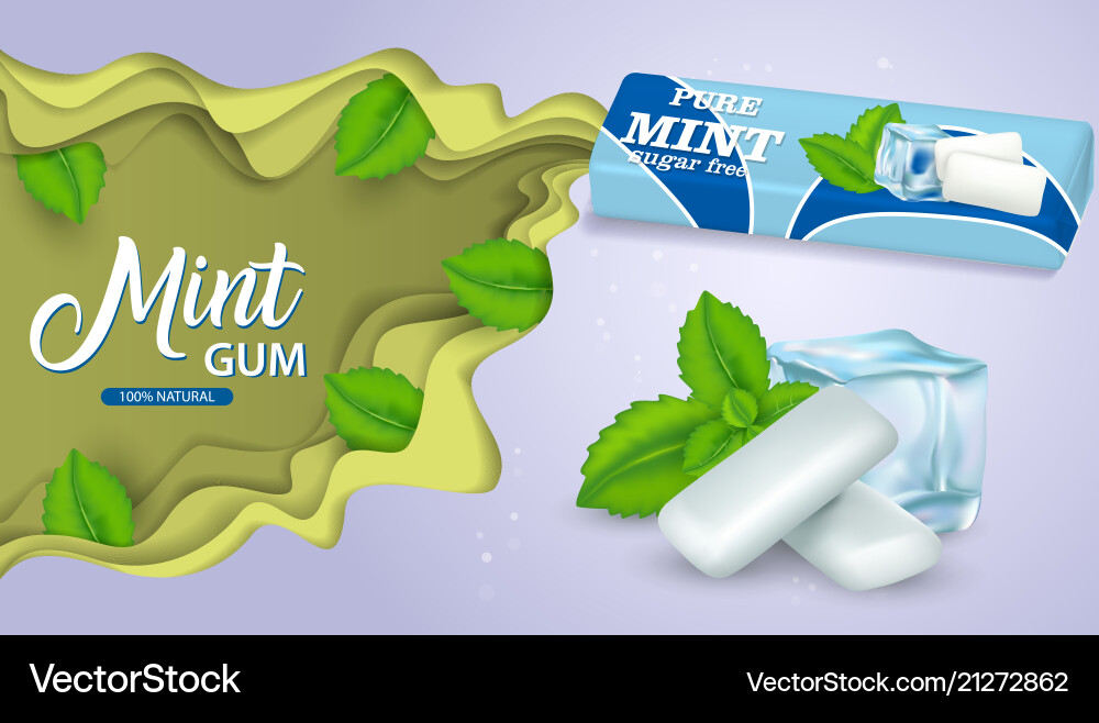 Mint chewing gum paper cut poster template Vector Image