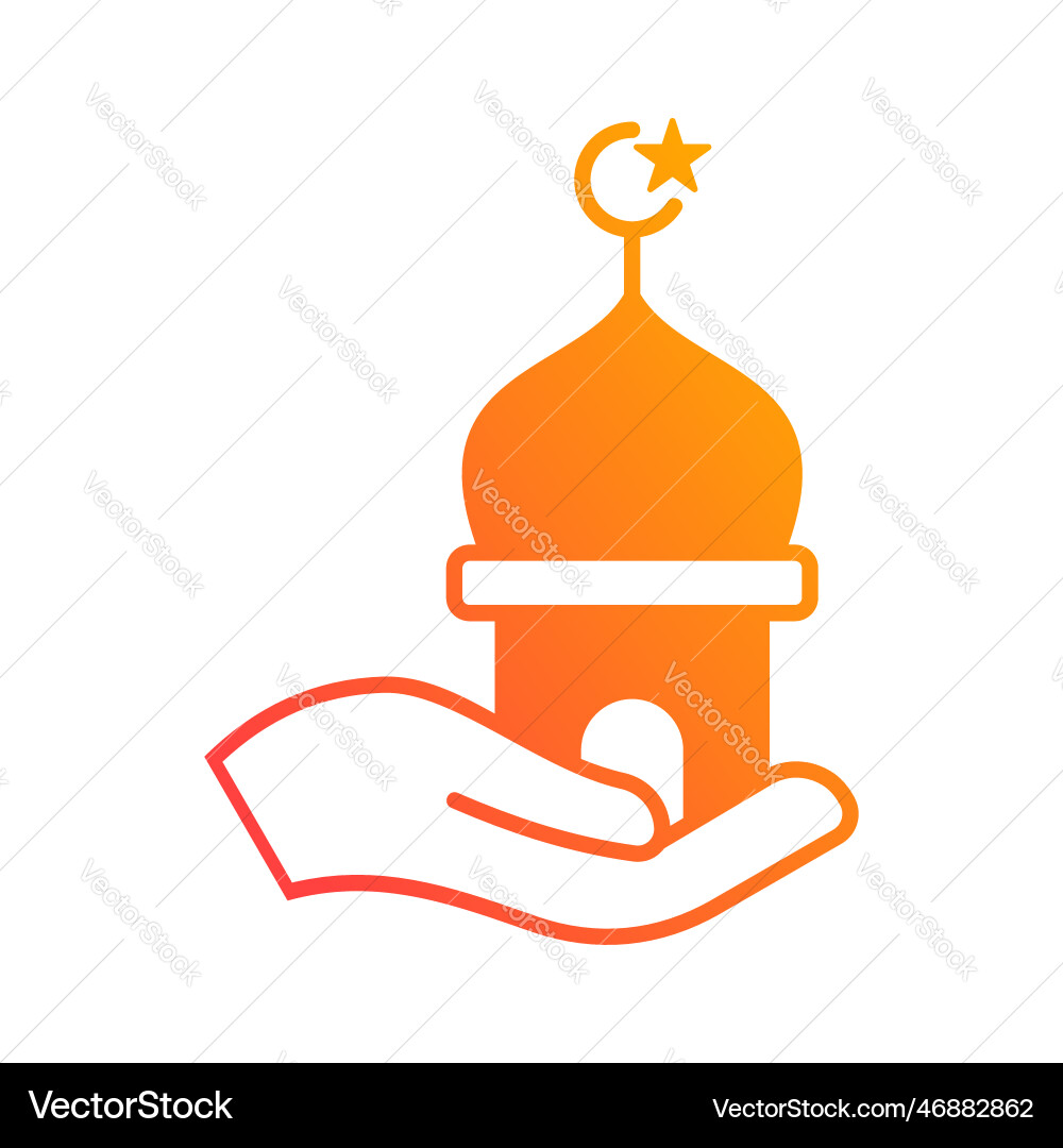 Mosque with hand religion islamic gradient icon Vector Image