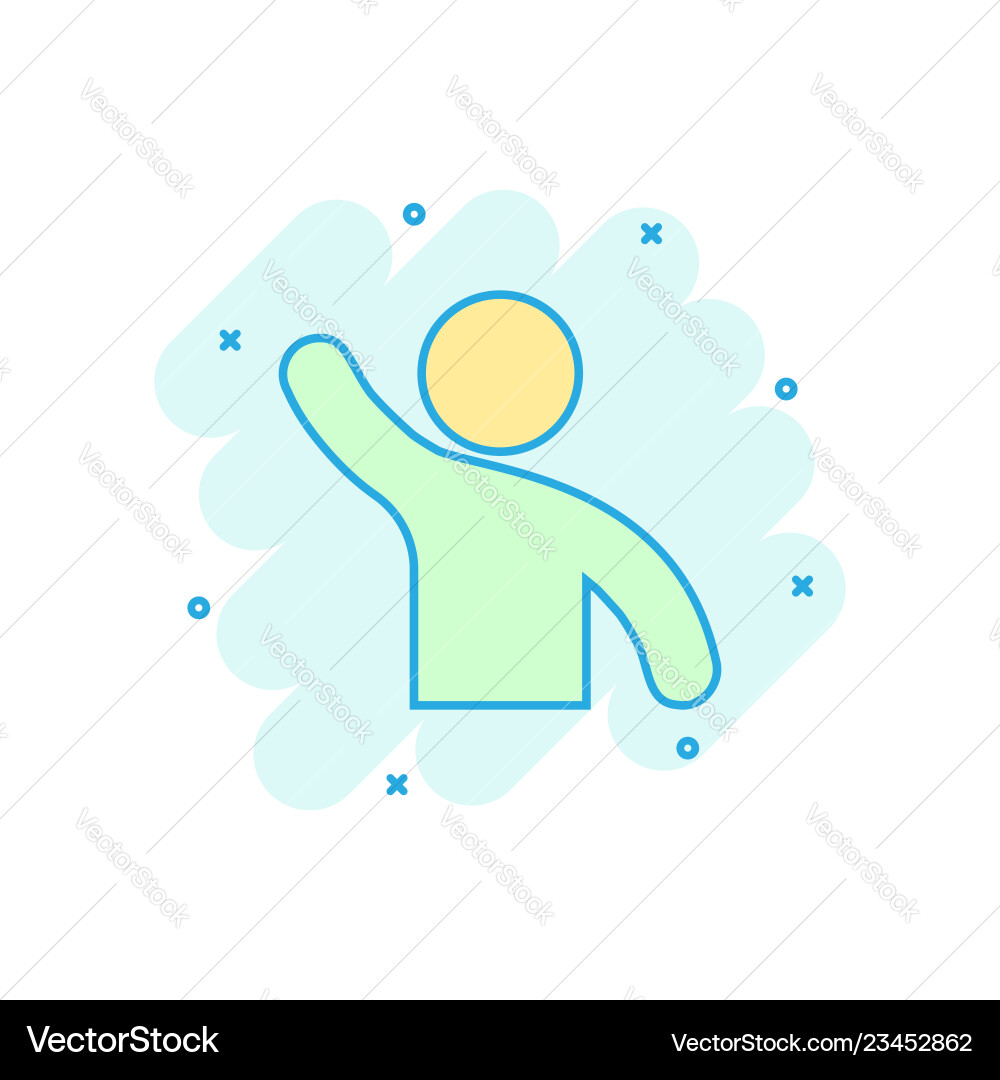 People greeting with hand up icon in comic style Vector Image