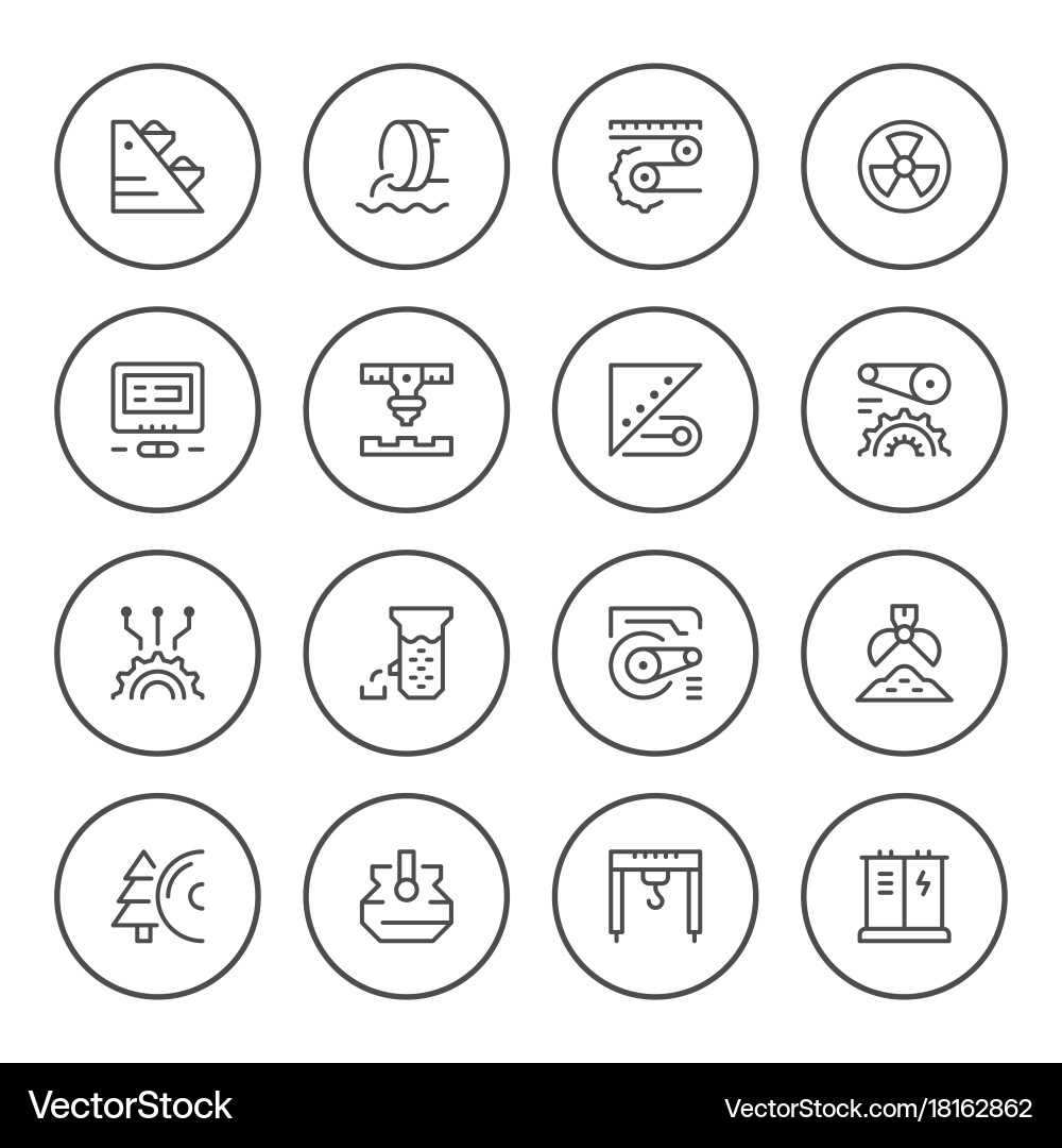 Set round line icons industry Royalty Free Vector Image