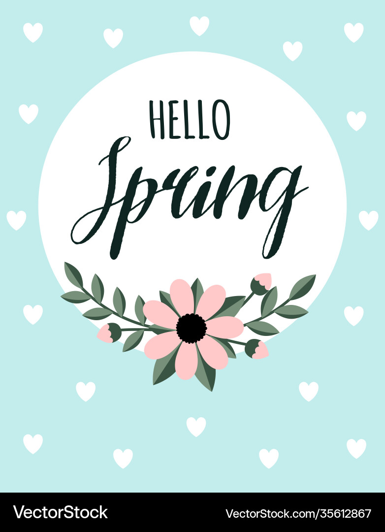 Cartoon spring card with cute floral frame Vector Image