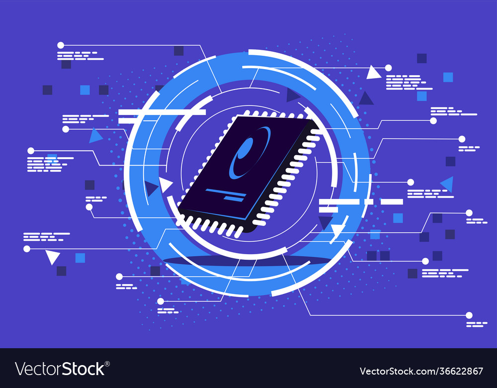 Computer processor with a futuristic interface Vector Image