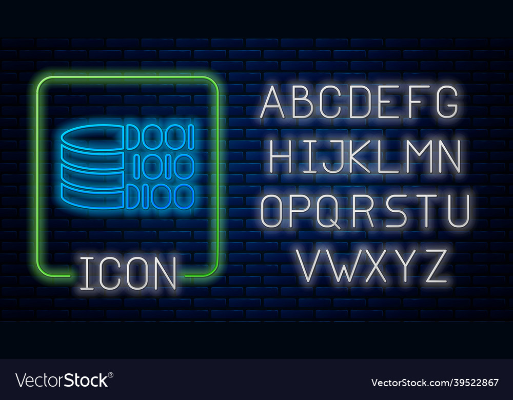 Glowing neon binary code icon isolated on brick Vector Image