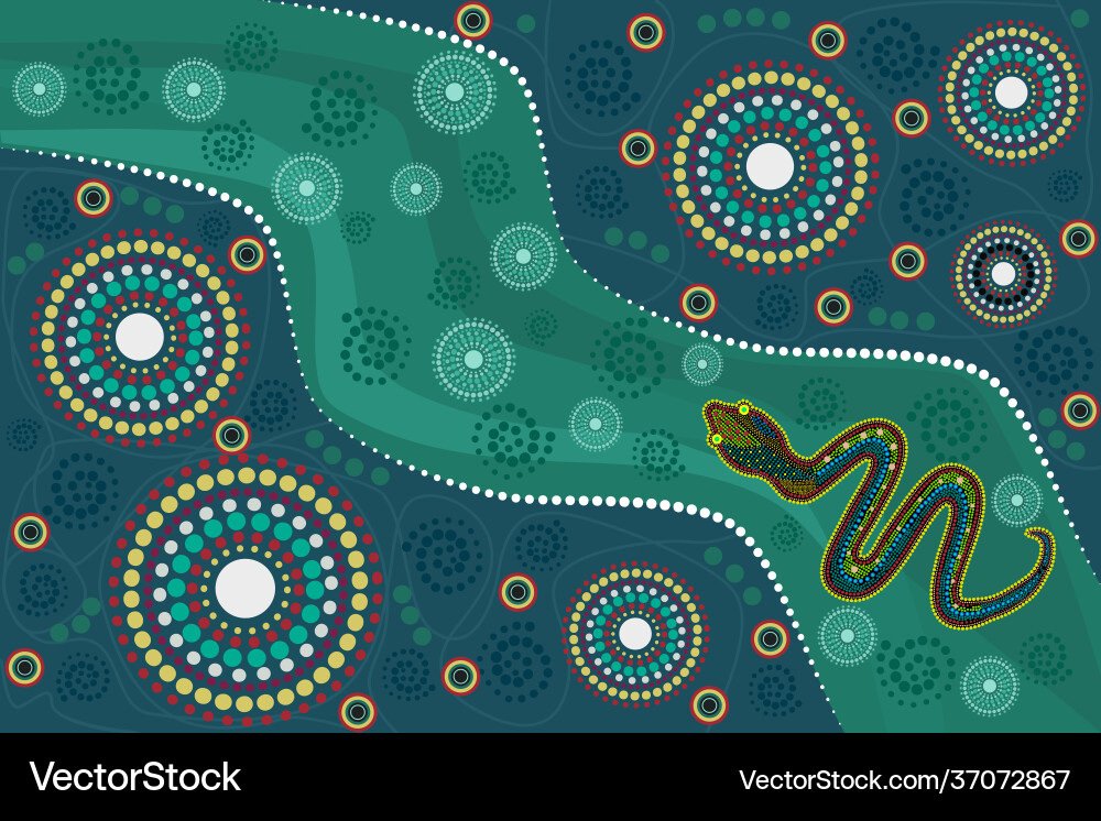 Landscape with snake in decorative ethnic style Vector Image