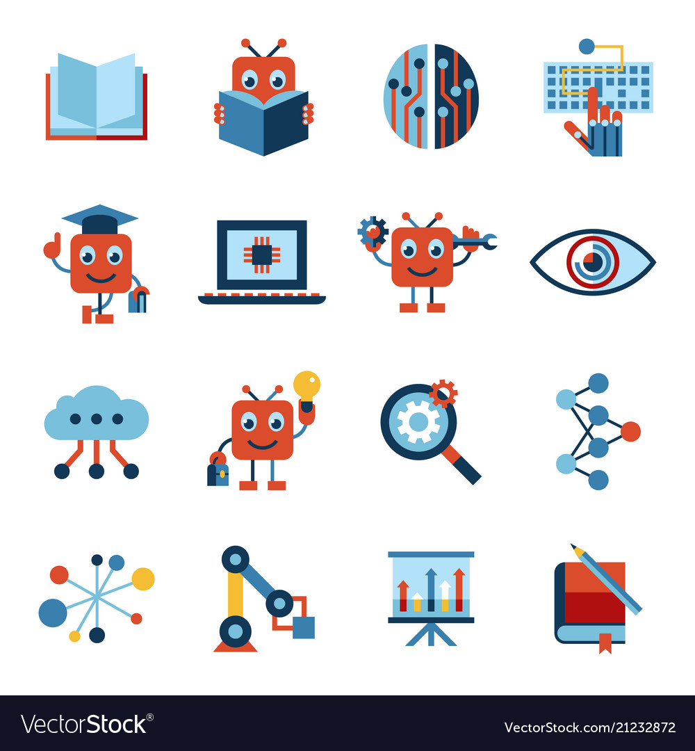 Artificial intelligence self learning icon set Vector Image