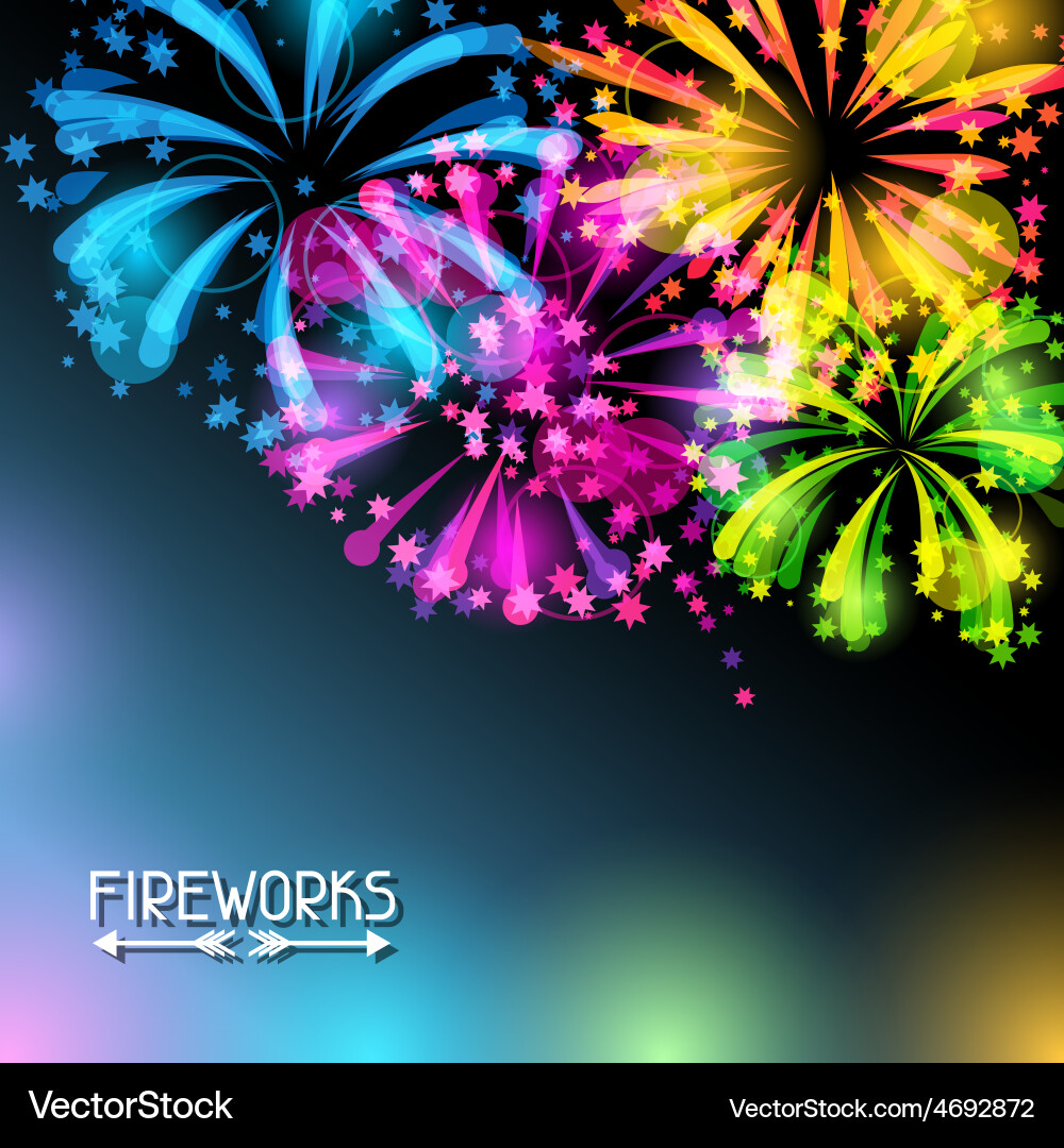 Background with bright colorful fireworks and Vector Image