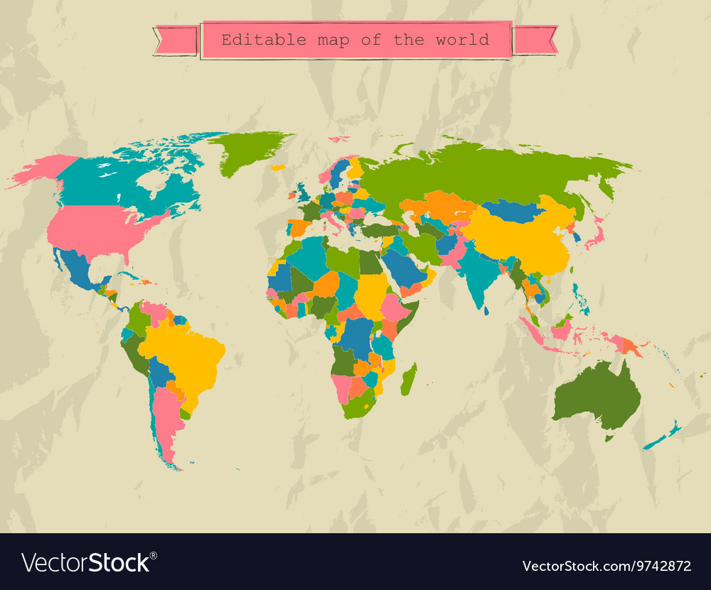 Editable world map with all countries Royalty Free Vector