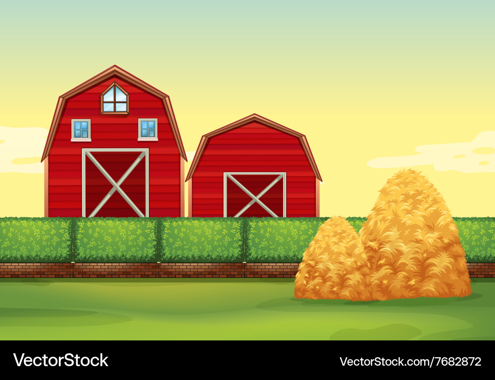 Farm scene with barns and haystacks Royalty Free Vector