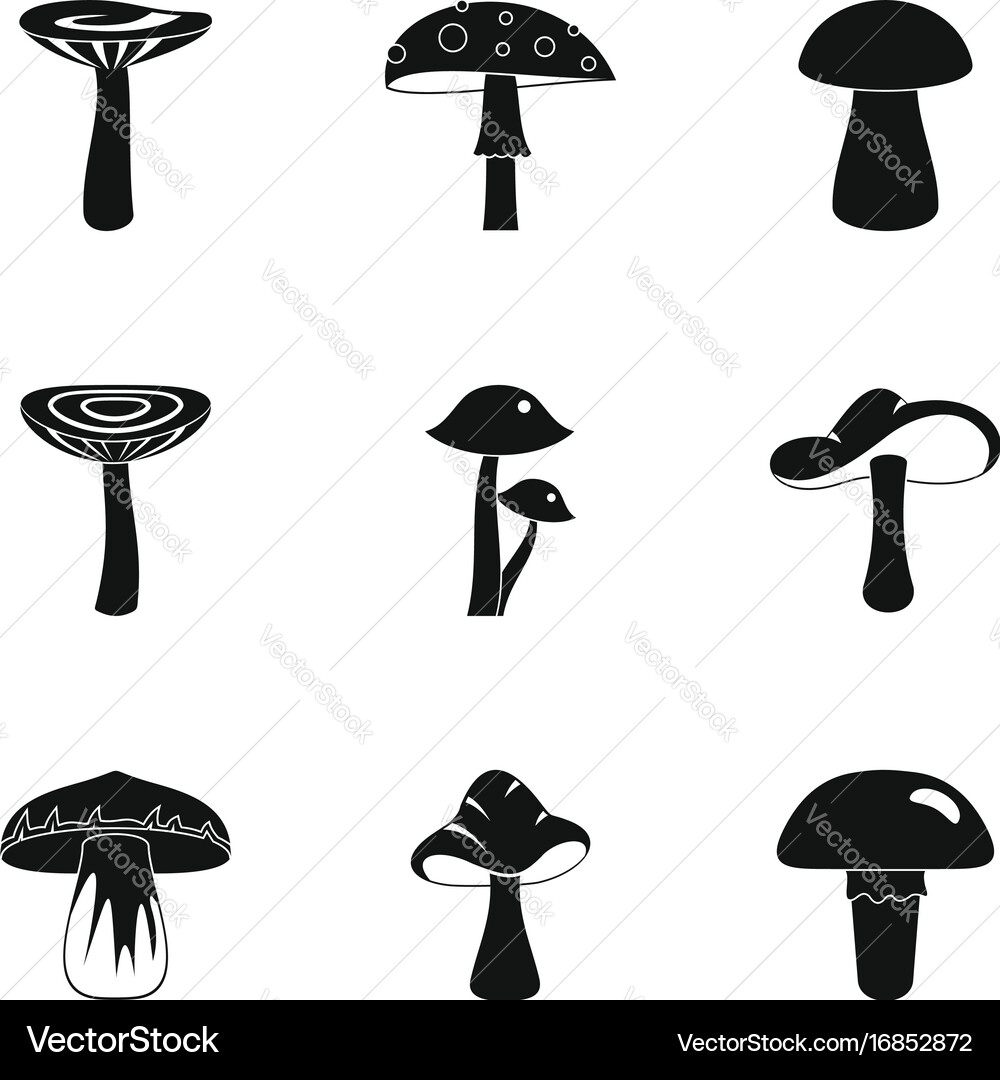 Mushroom species icon set simple style Royalty Free Vector