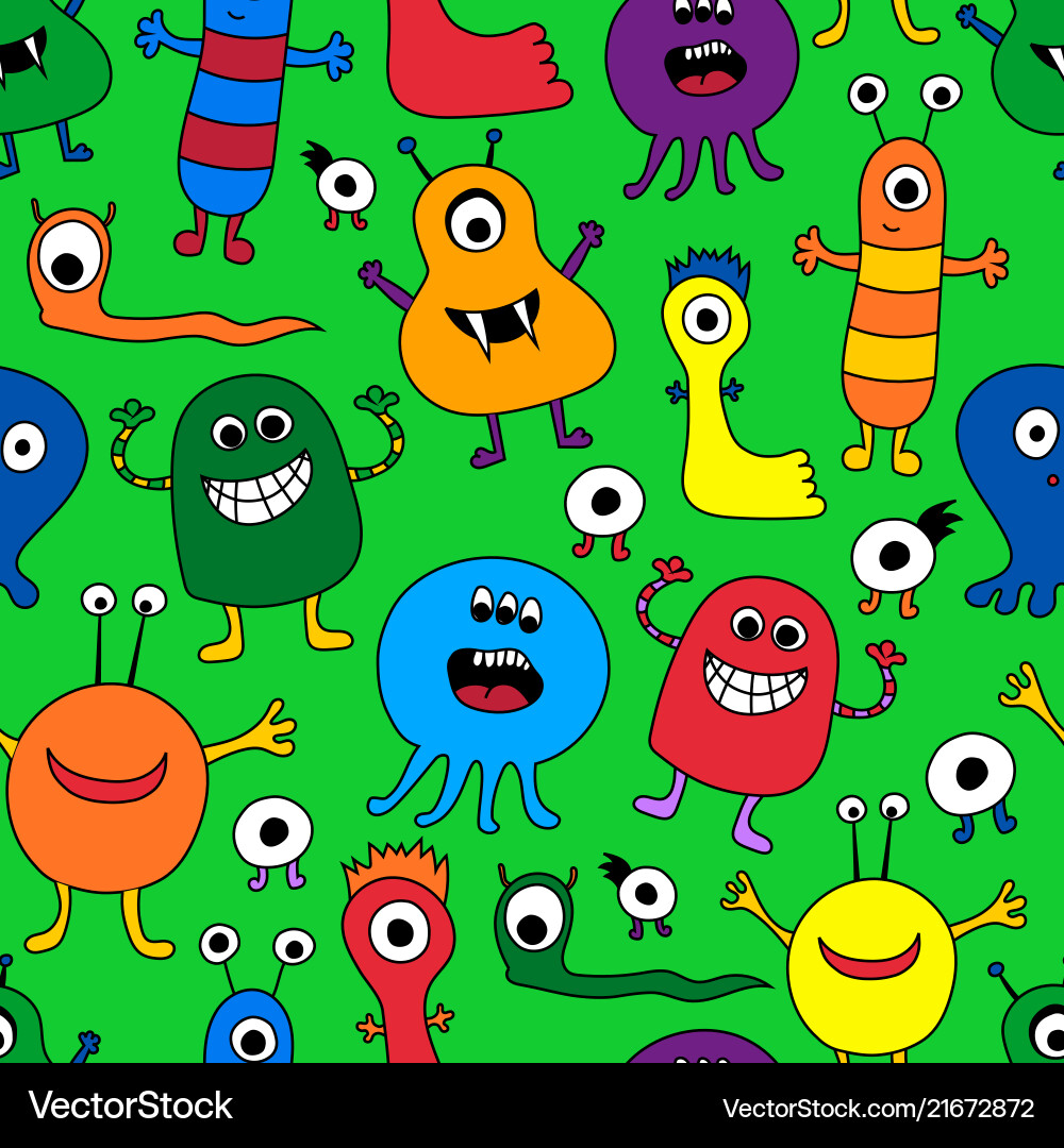 Seamless pattern of colorful monsters Royalty Free Vector