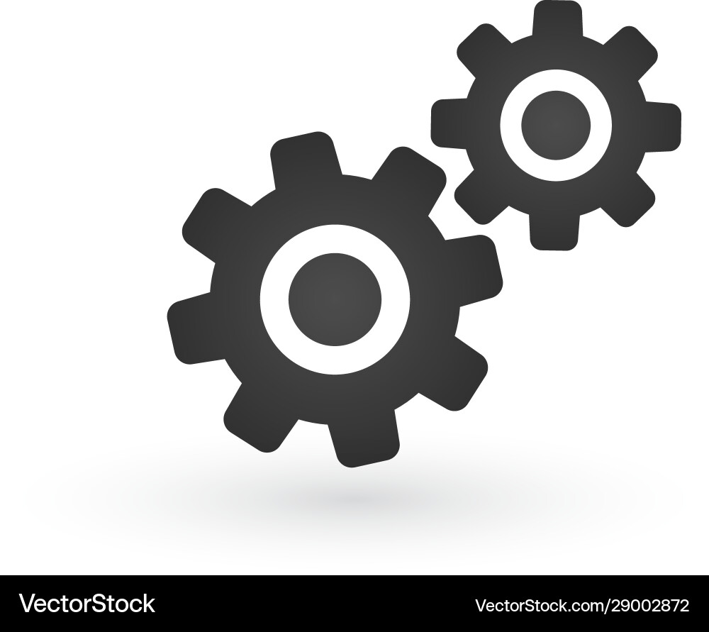 Simple two gear wheels in grey colors isolated Vector Image