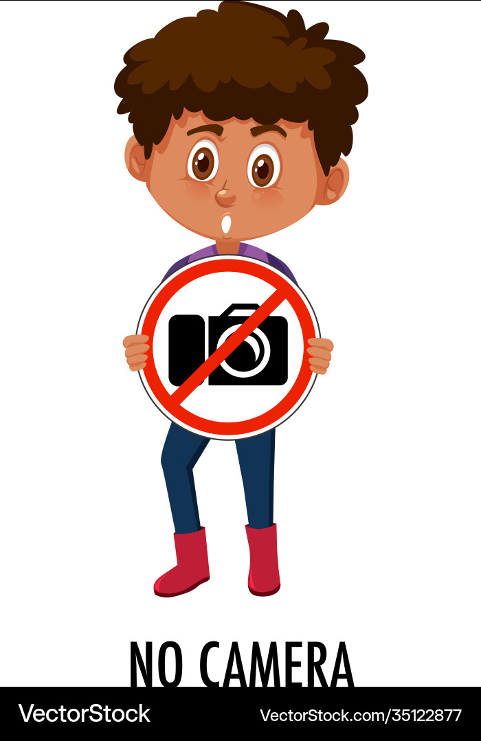 Boy holding no camera sign isolated on white Vector Image