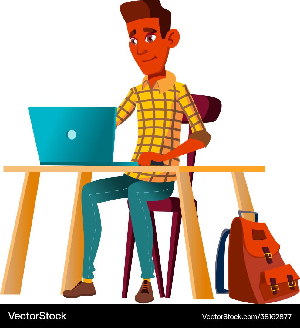 Boy student preparing for test on laptop cartoon Vector Image