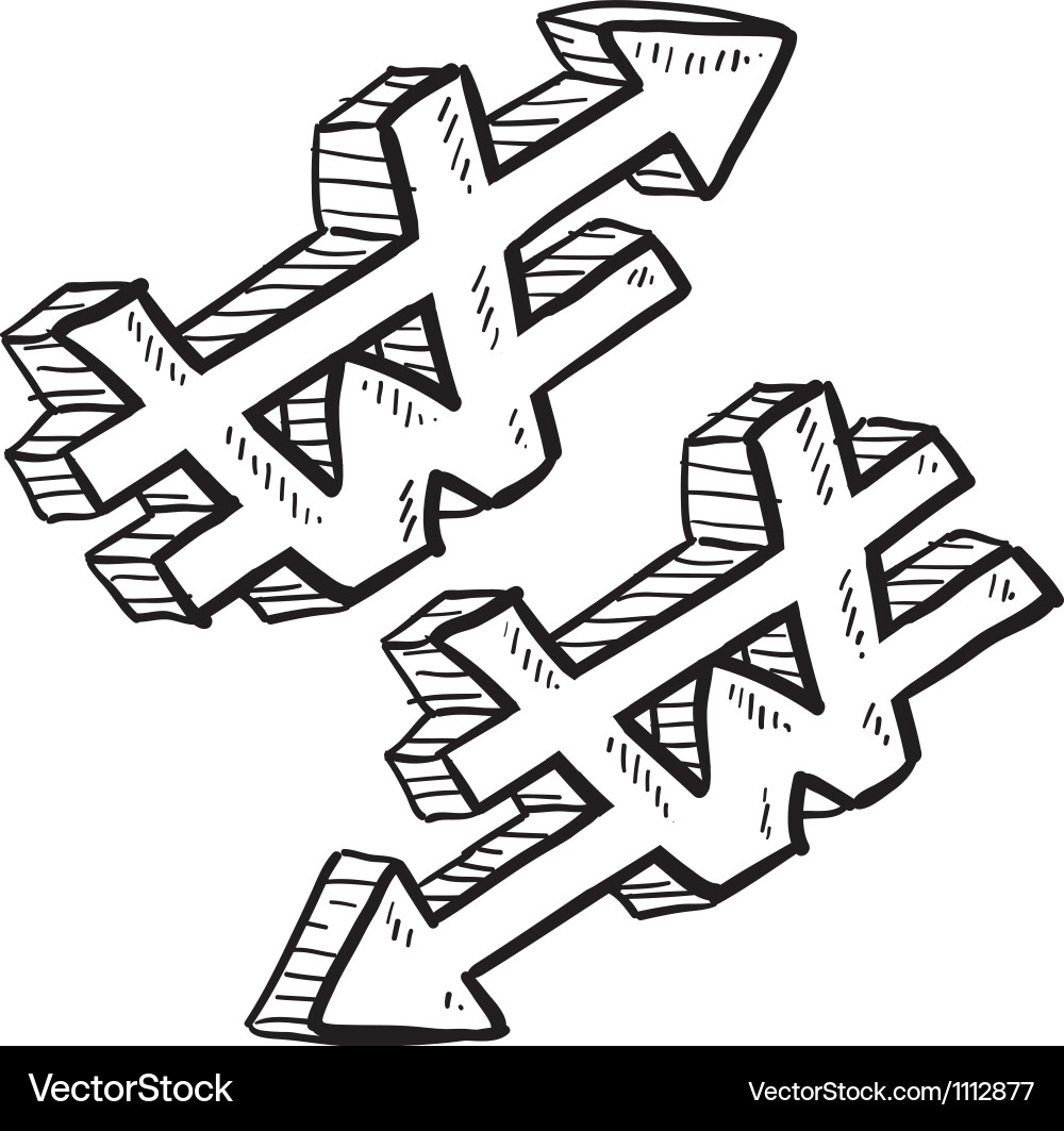 Doodle currency up down won Royalty Free Vector Image