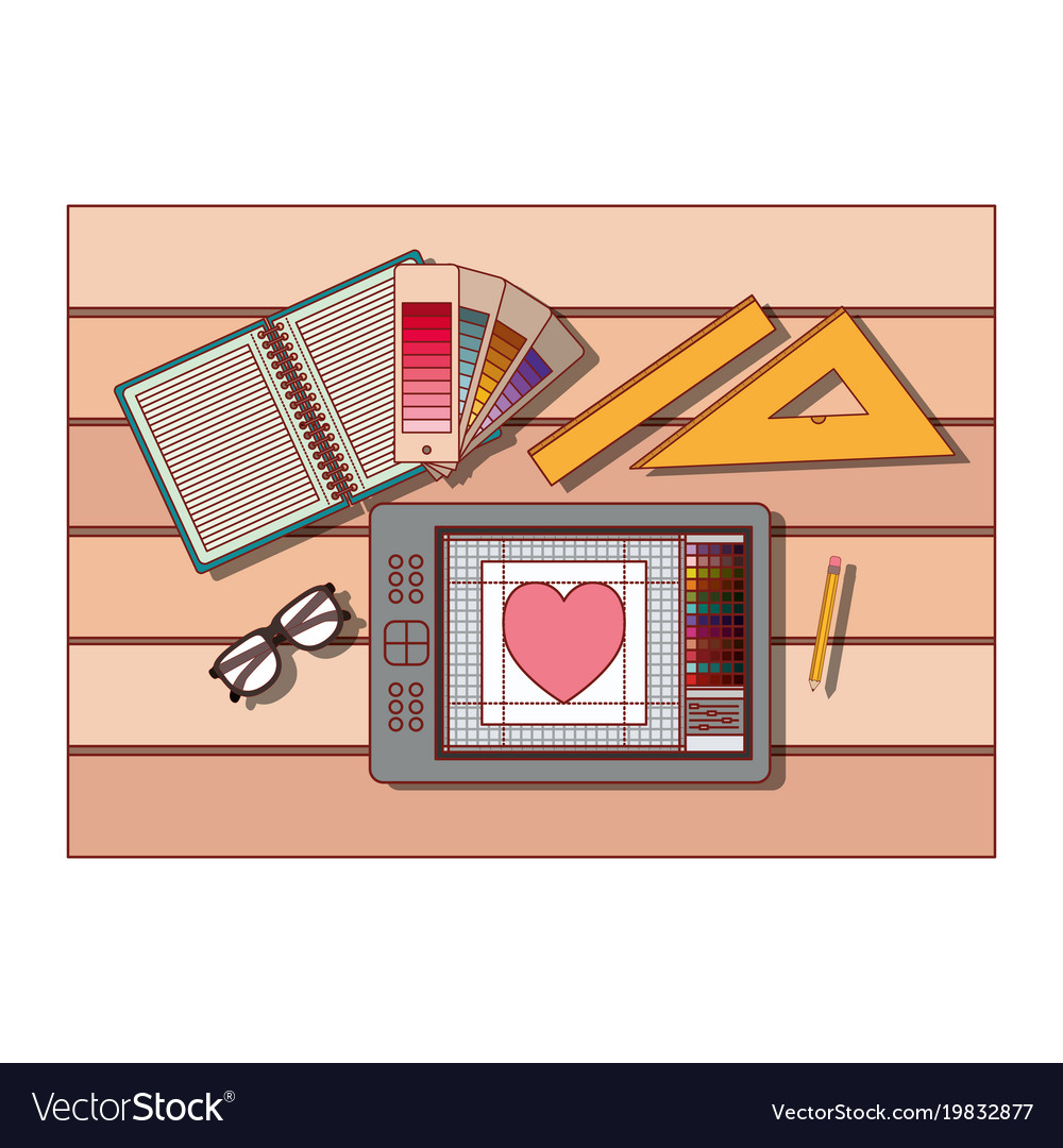 Notebook and ruler tools tablet digitizer over Vector Image