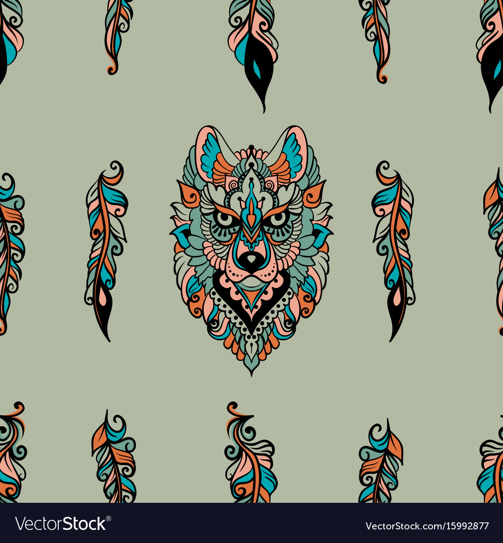 Seamless pattern with wolf Royalty Free Vector Image