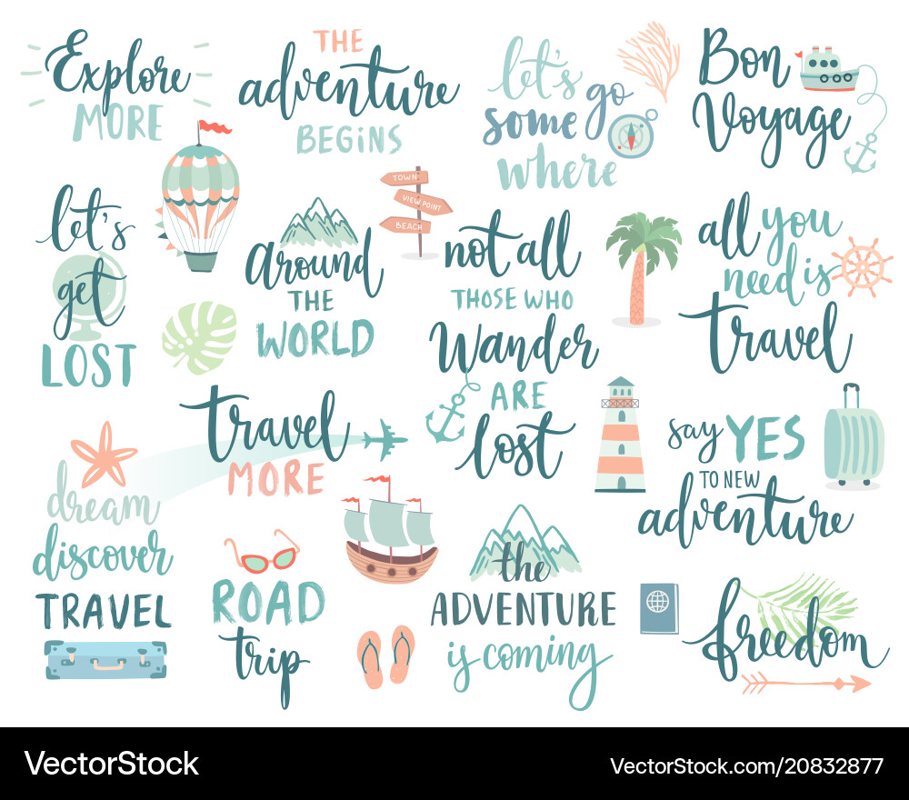 Travel lettering design set - collection Vector Image