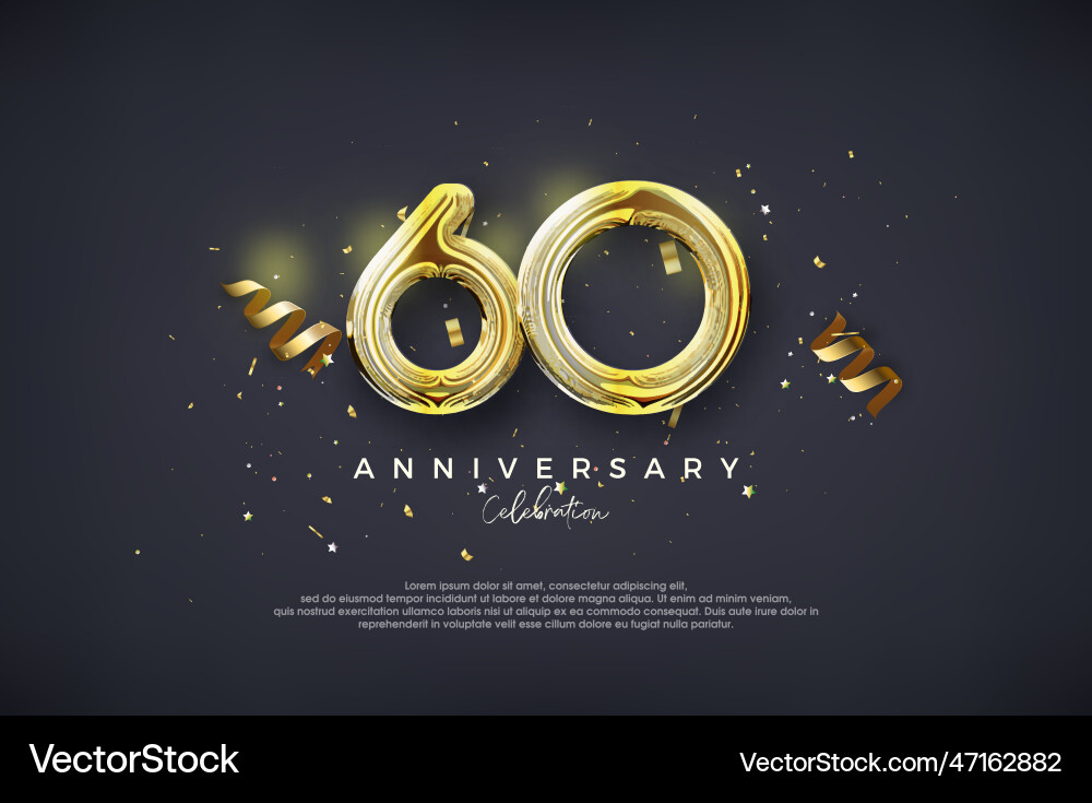 60th anniversary with luxury glossy gold design Vector Image
