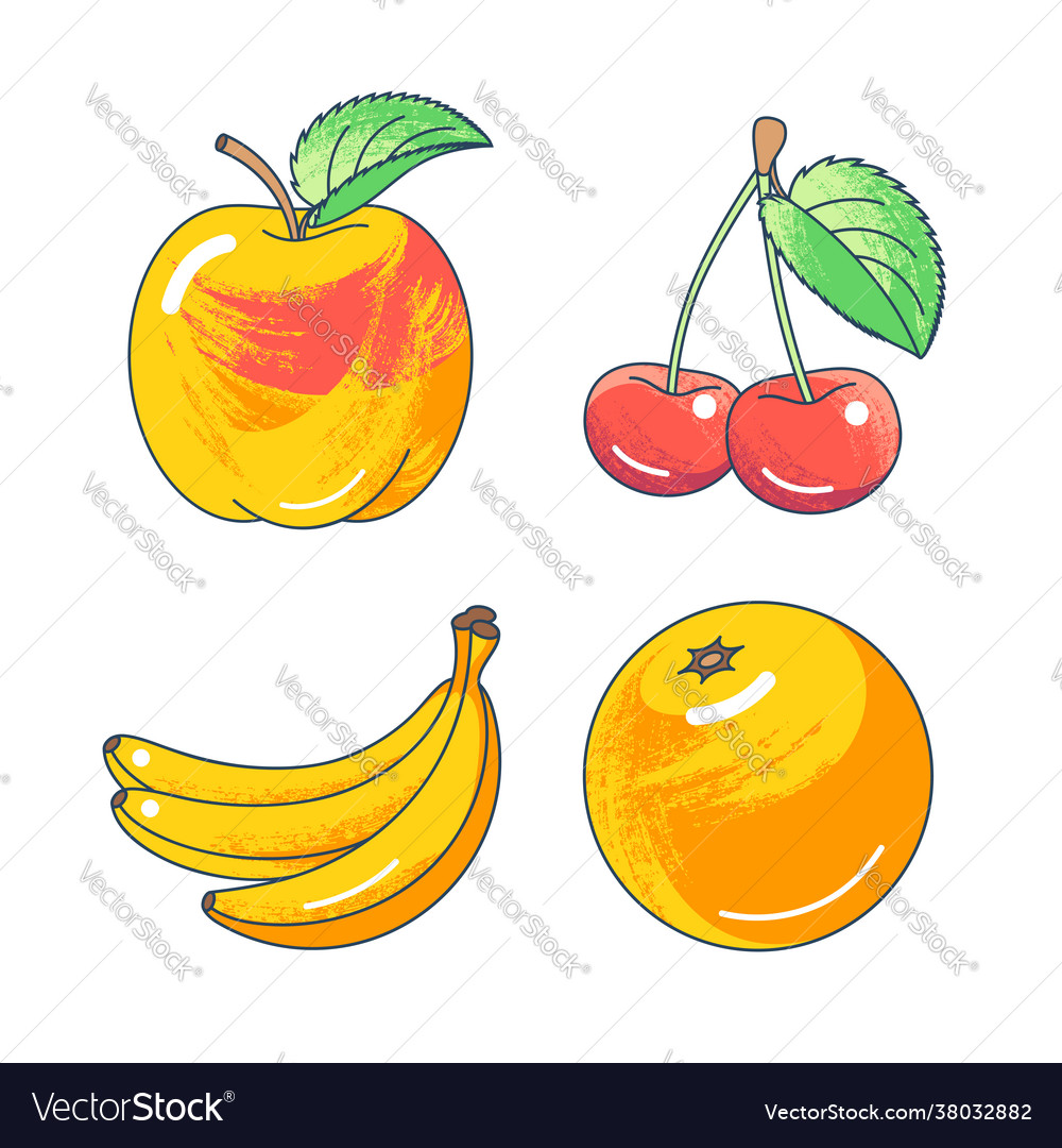 Bright fruits - apple cherry banana orange Vector Image