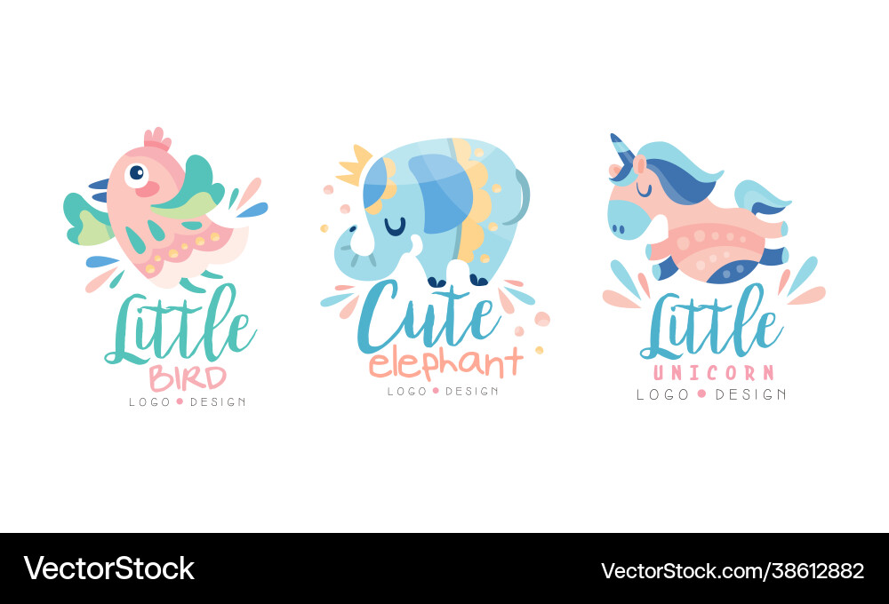 Cute little animals creative logo design set kids Vector Image