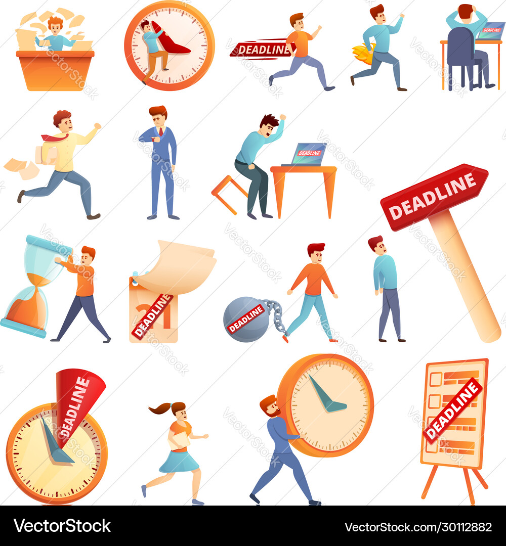 Deadline icons set cartoon style Royalty Free Vector Image