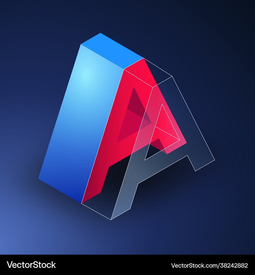 Isometric letter a in red blue with glass front Vector Image