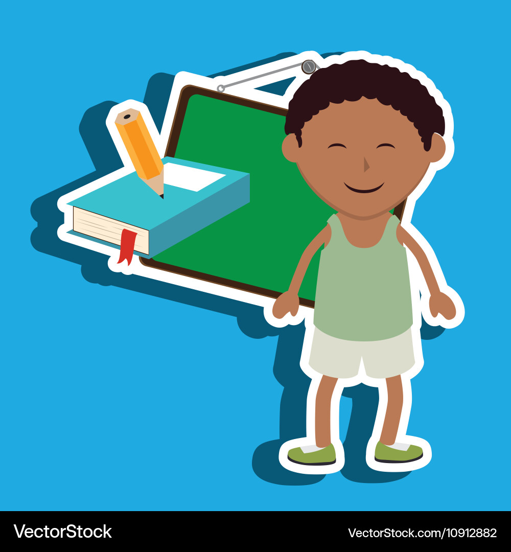 Kid with chalkboard and pencil isolated icon Vector Image