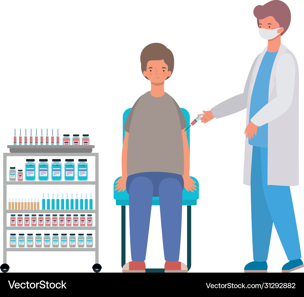Male doctor vaccinating man design Royalty Free Vector Image
