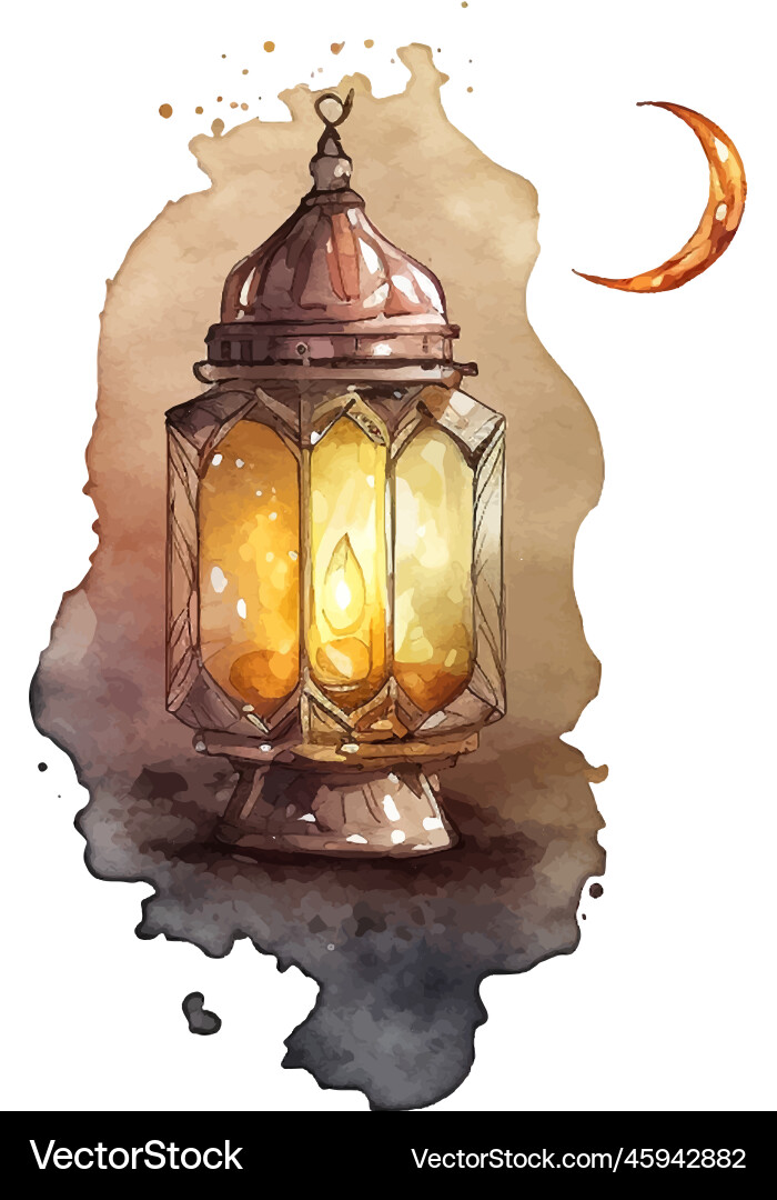Ramadan kareem islamic lantern watercolor Vector Image