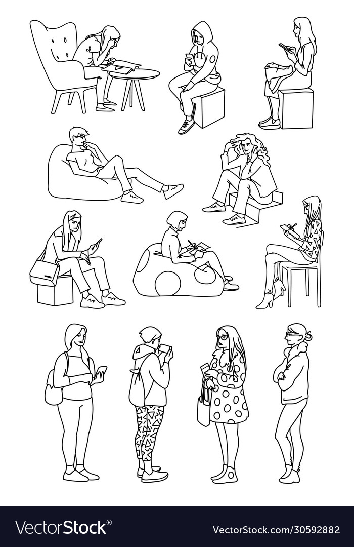 Set Women In Different Poses Monochrome Royalty Free Vector