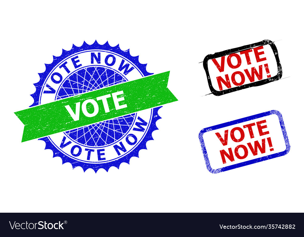 Vote now rosette and rectangle bicolor watermarks Vector Image