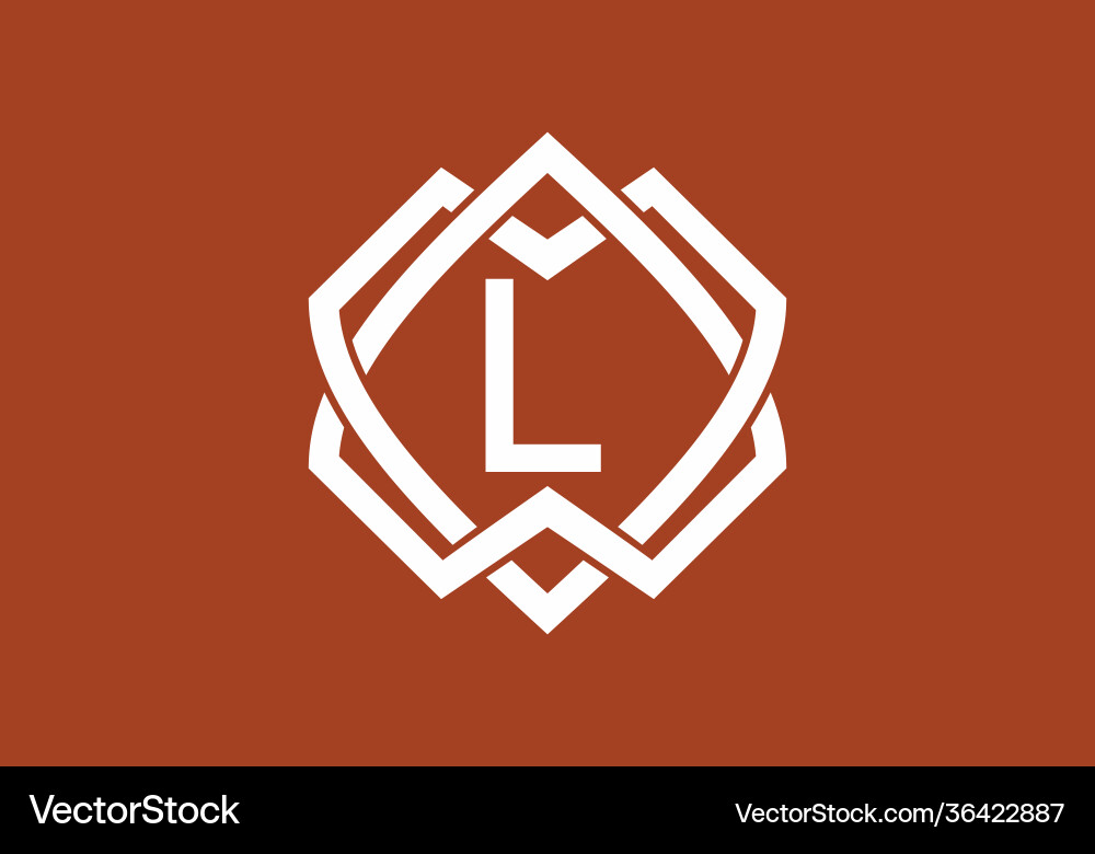 Brown white l initial letter in frame Royalty Free Vector