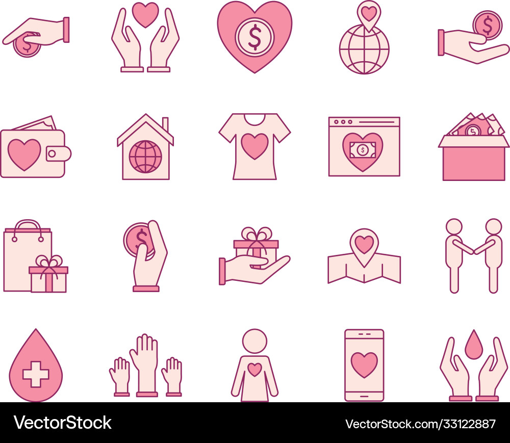 Charity line and fill style icons bundle Vector Image
