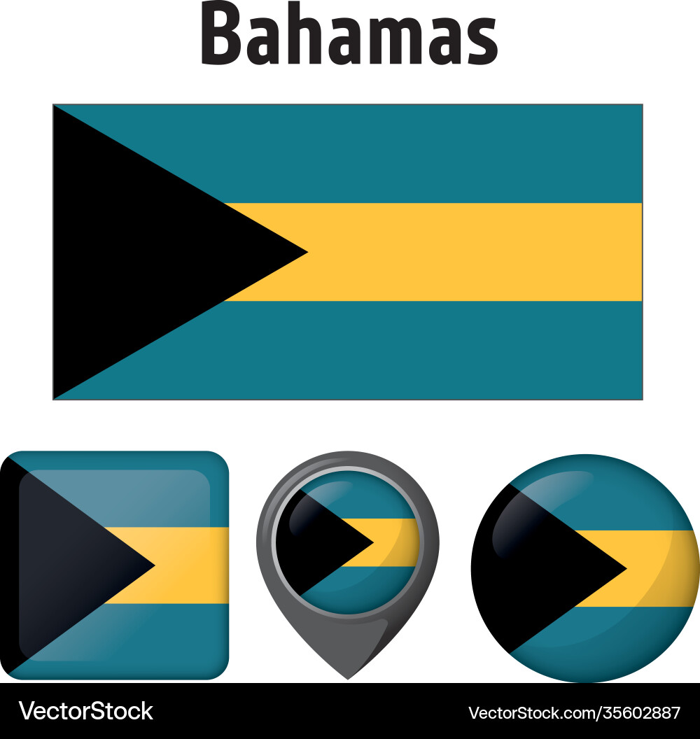 Flag bahamas and various icons Royalty Free Vector Image
