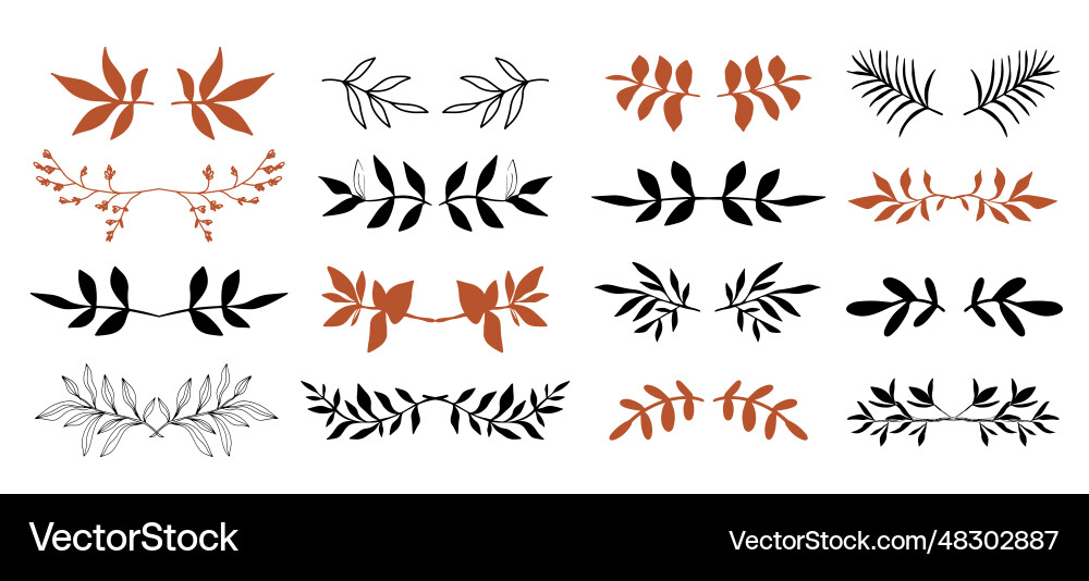Floral dividers set hand drawn leaf borders decor Vector Image