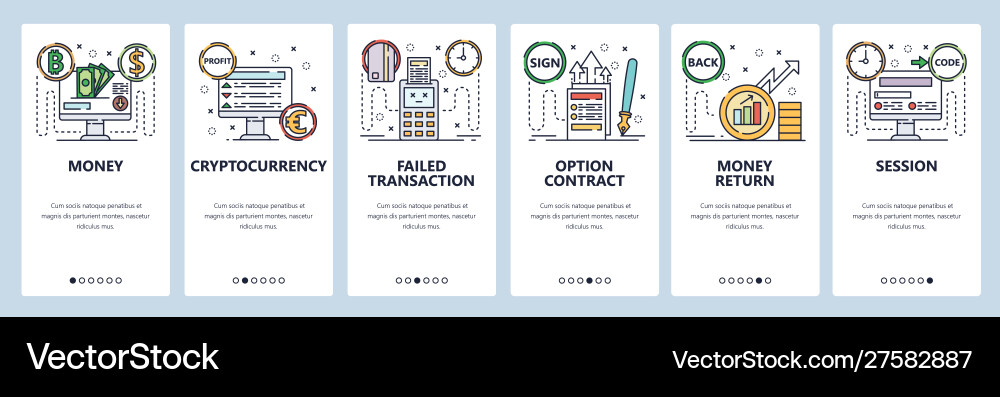 Mobile app onboarding screens bank transaction Vector Image
