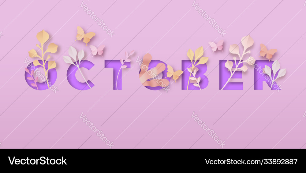 October month paper cut spring nature sign Vector Image