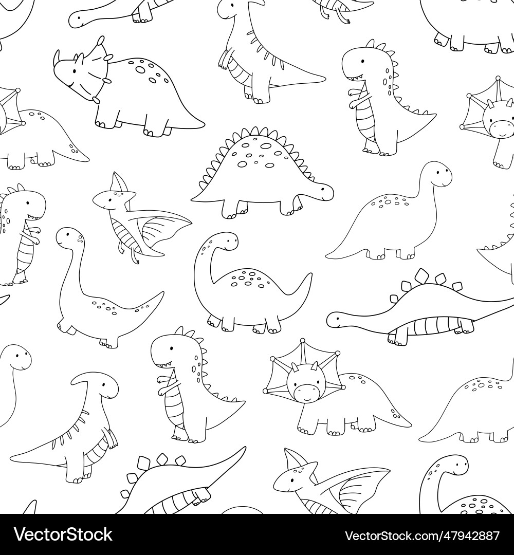 Seamless pattern with cute little baby dinosaurs Vector Image