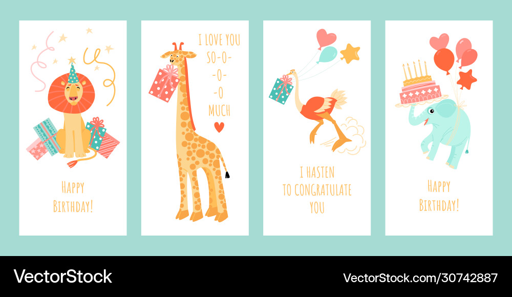Set greeting card templates with funny animals Vector Image