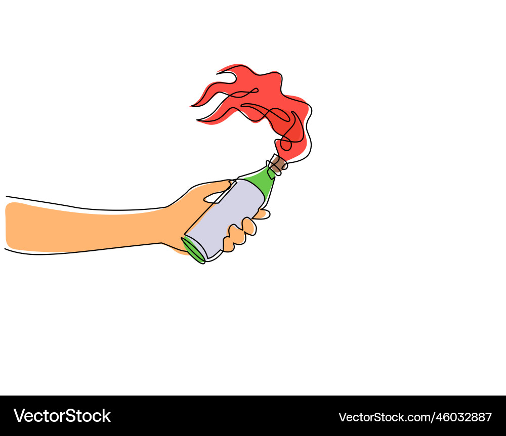 Single one line drawing hand holding molotov Vector Image