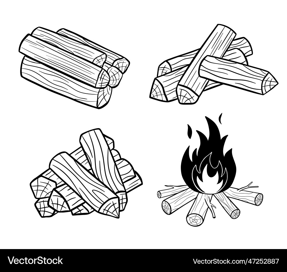 Stack of nature firewood set line monochrome Vector Image