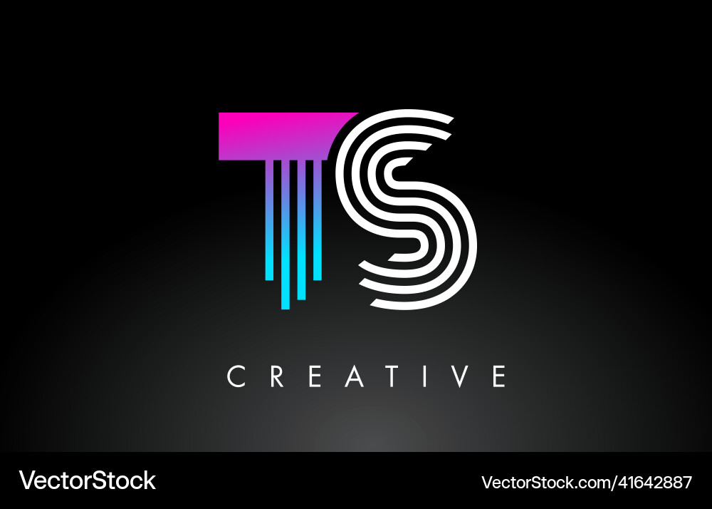 Ts white purple lines letter logo creative line Vector Image