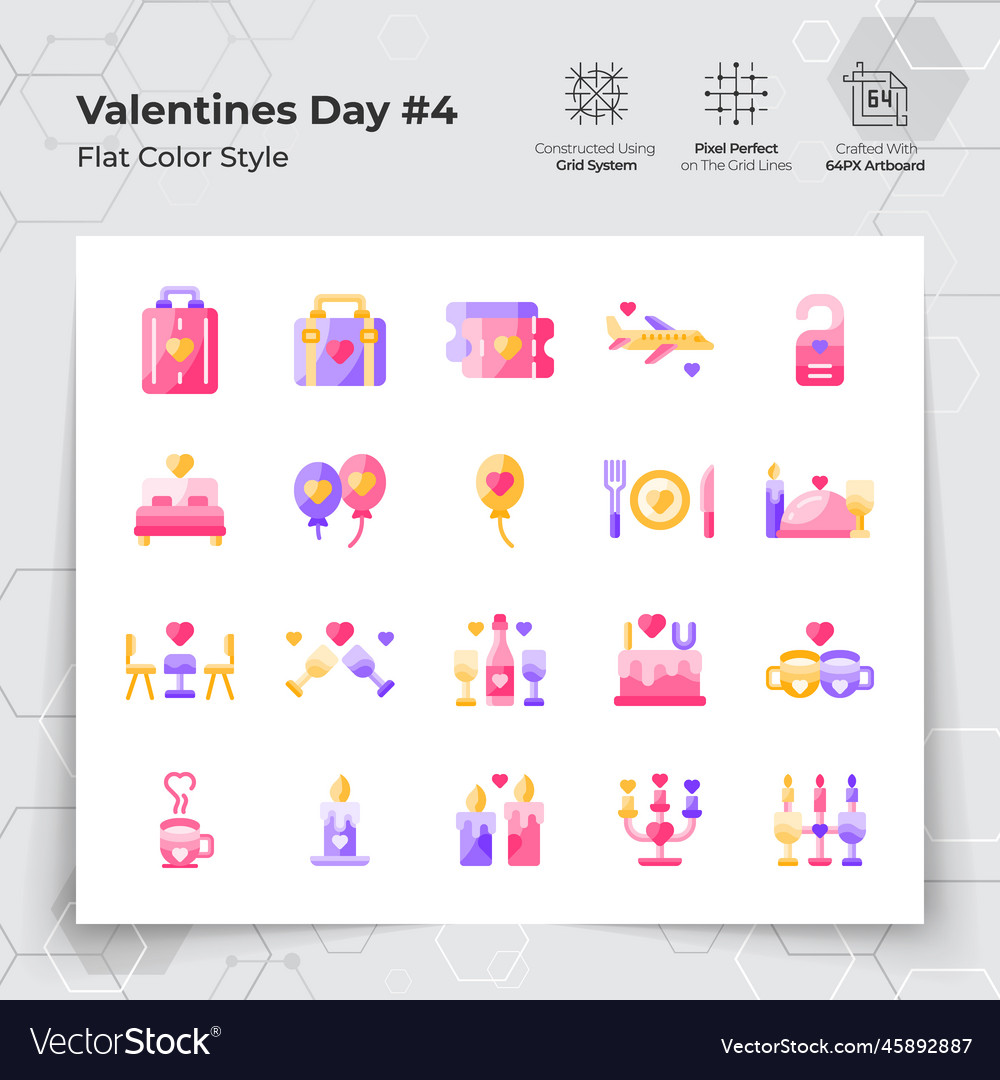Valentines day icons set in flat color style Vector Image