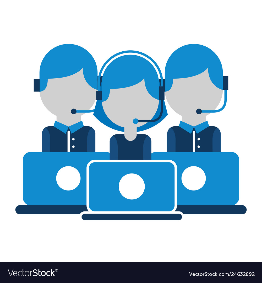 Call center group people work with lapotp Vector Image