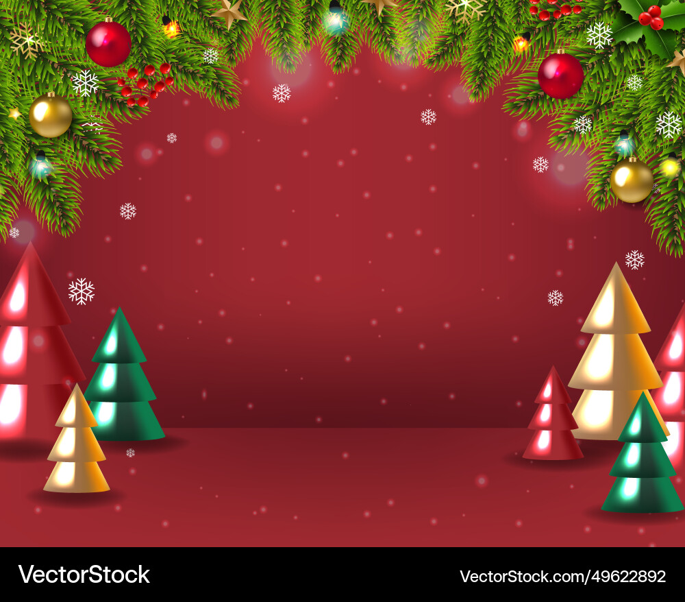 Christmas poster with fir tree red background Vector Image