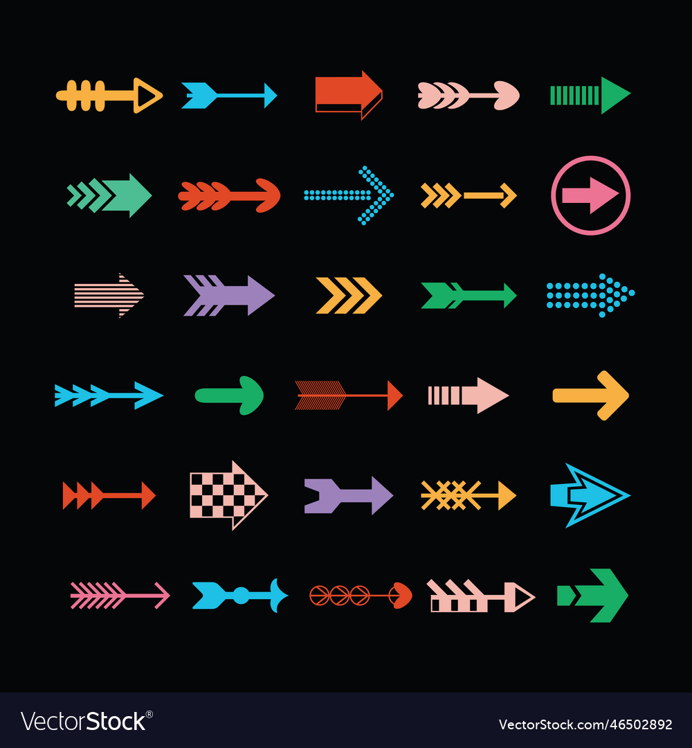 Cute colorful flat assorted direction arrows set Vector Image