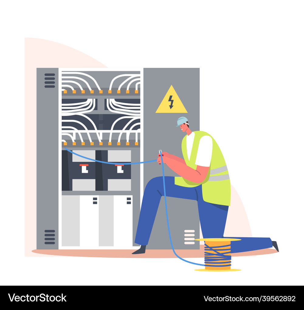 Electrician cutting wires at dashboard fire Vector Image