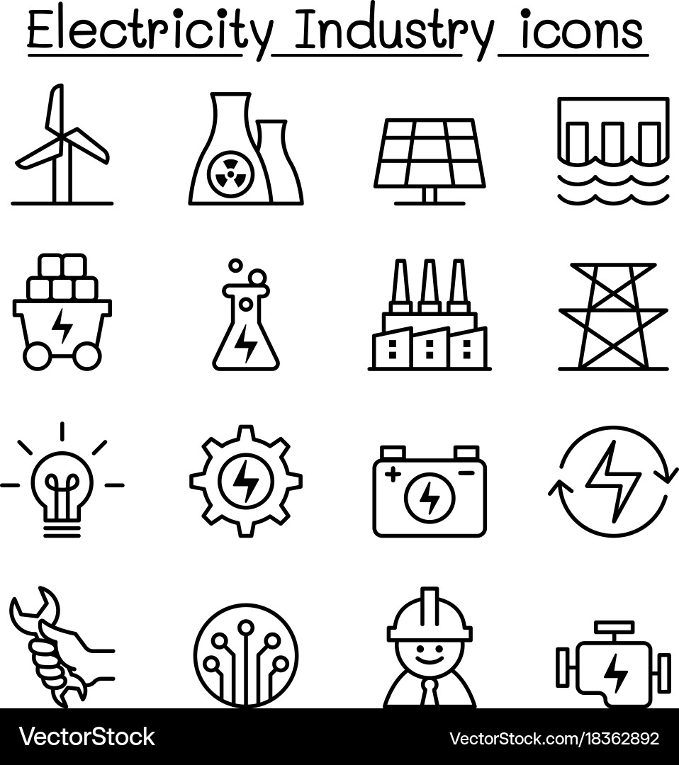 Electricity industry icon in thin line style Vector Image