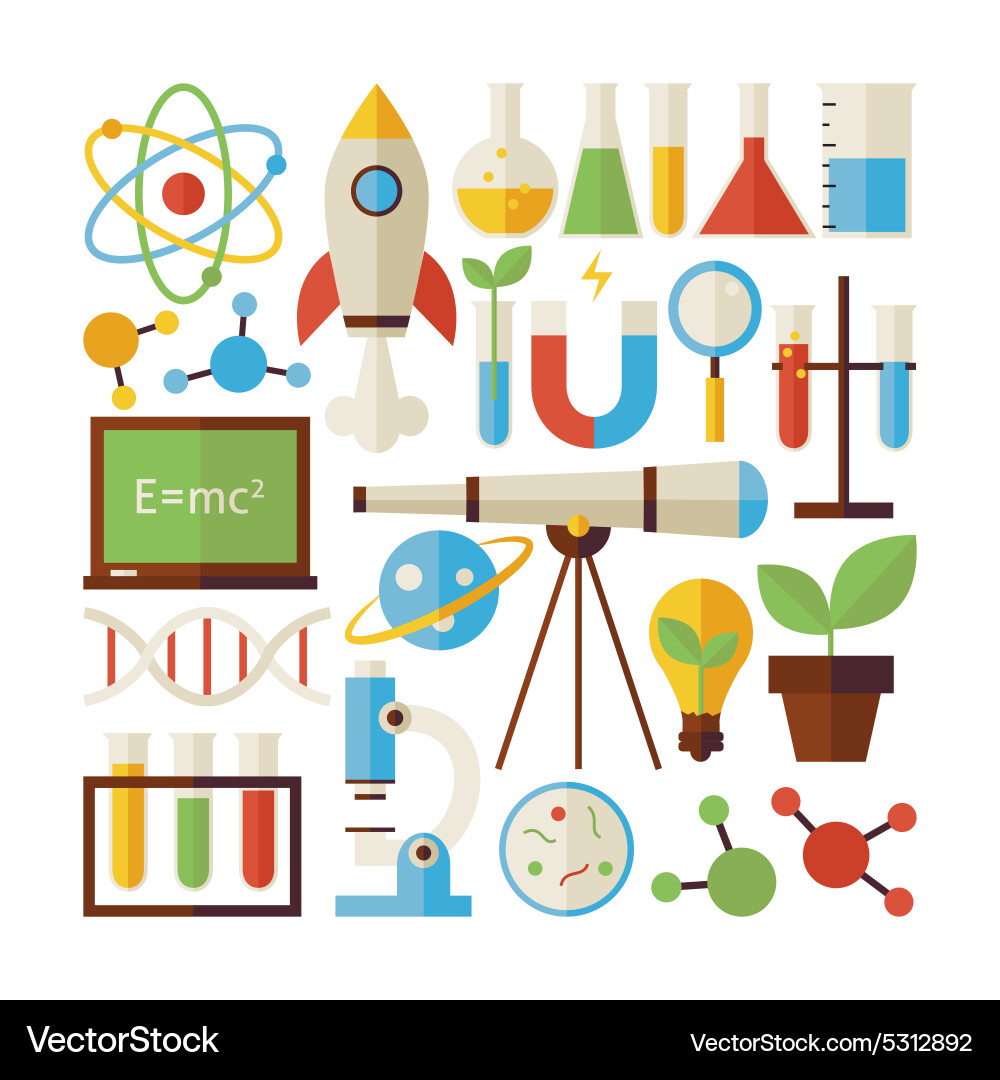 Flat style collection of science and education Vector Image