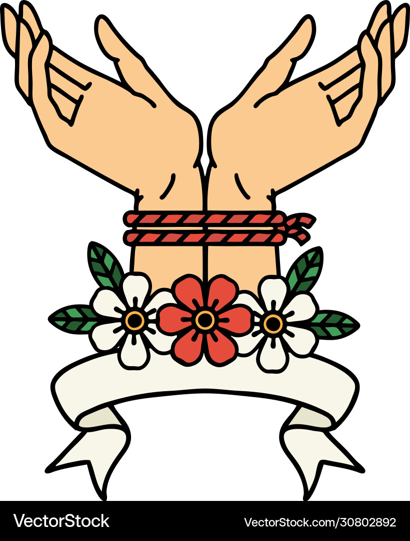 Tattoo with banner hands tied Royalty Free Vector Image
